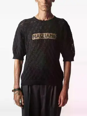 MAGLIANO Lace-knit Logo-patch T-shirt