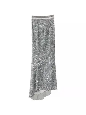 STYLAND Sequin-embellished Maxi Skirt - Silver