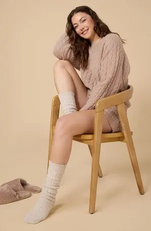 SOFTIES Cable Knit Marshmallow Crew Neck With Shorty Set - Coco