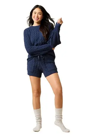 SOFTIES Cable Knit Marshmallow Crew Neck With Shorty Set - Midnight