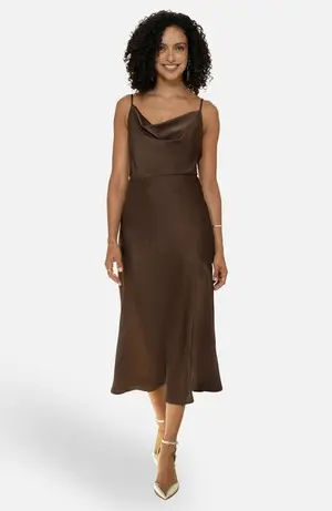YUMI Satin Cowl Neck Midi Slip Dress