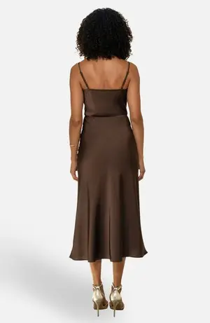 YUMI Satin Cowl Neck Midi Slip Dress