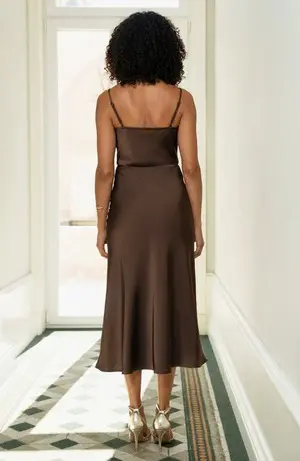 YUMI Satin Cowl Neck Midi Slip Dress