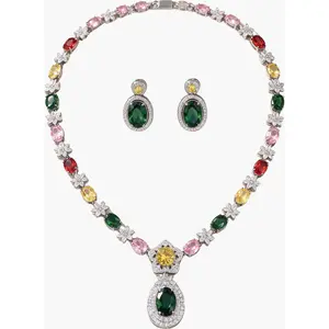MODENAIRE Crystal Oval Pendant Necklace And Earring Set - Multicolor