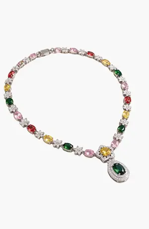 MODENAIRE Crystal Oval Pendant Necklace And Earring Set