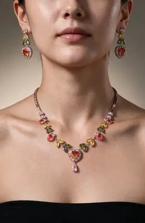 MODENAIRE Crystal Heart Necklace And Matching Drop Earring Set
