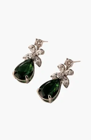 MODENAIRE Crystal Floral Necklace And Teardrop Earring Set