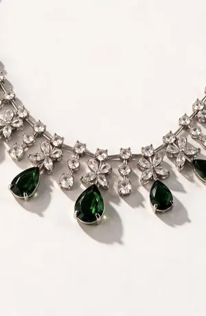 MODENAIRE Crystal Floral Necklace And Teardrop Earring Set