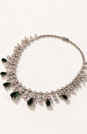 MODENAIRE Crystal Floral Necklace And Teardrop Earring Set