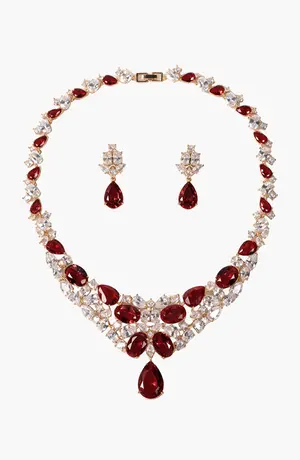 MODENAIRE Floral Statement Necklace And Drop Earring Set