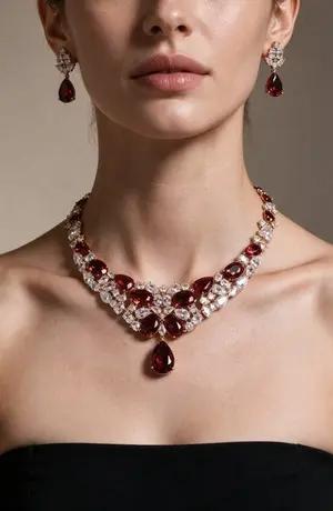 MODENAIRE Floral Statement Necklace And Drop Earring Set