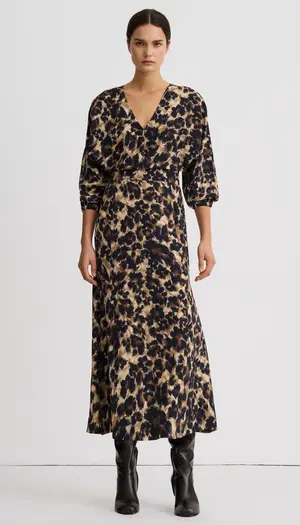 Smythe V-neck Flounce Hem Dress - Leopard