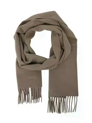 Max Mara Logo-embroidered Fringed Scarf - Neutrals