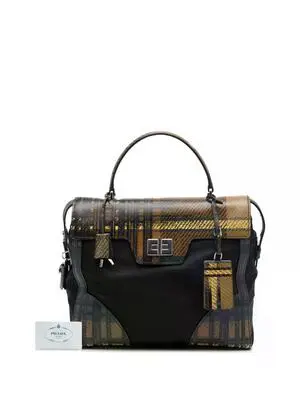 Prada 2010-2026 Tartan Saffiano Trimmed Tessuto Satchel - Black
