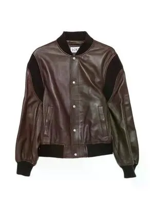 Loewe Button-down Leather Bomber Jacket - Brown