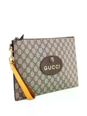 Gucci Neo Vintage Wristlet Pouch Gg Coated Canvas Clutch Bag - Brown