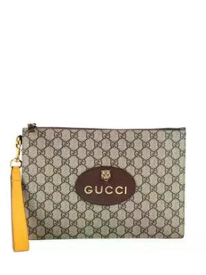 Gucci Neo Vintage Wristlet Pouch Gg Coated Canvas Clutch Bag - Brown