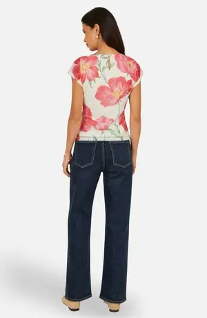 YUMI Poppy Print Mesh Top