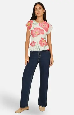YUMI Poppy Print Mesh Top