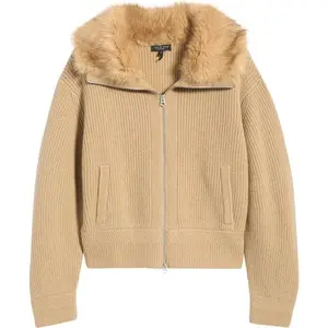 Rag & Bone Amelia Faux Fur Zip Up Cardigan - Camel