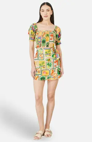 YUMI Postcard Print Cotton Wrap Skirt