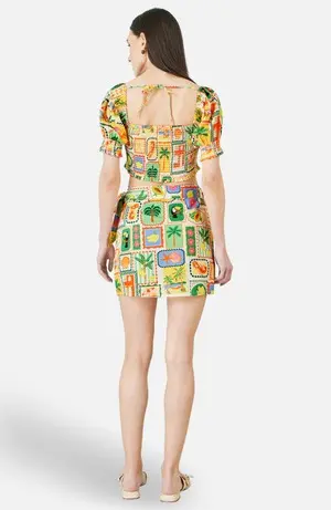 YUMI Postcard Print Cotton Wrap Skirt