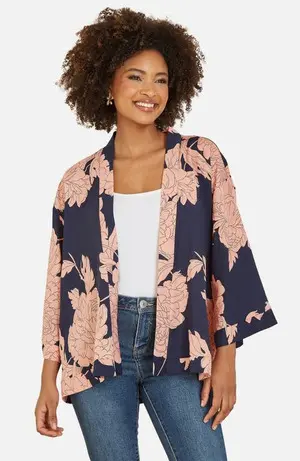 YUMI Blossom Print Relaxed Jacket - Navy