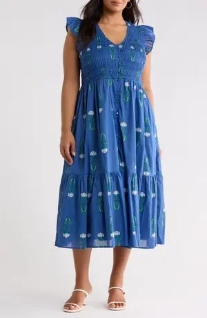 SUGARLIPS Angie Smocked Tiered Midi Dress - Teal