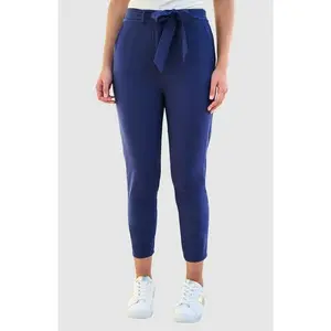 YUMI Stretch Tie-waist Capri Cropped Pants - Navy