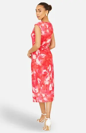 YUMI Mesh Ruched Bodycon Midi Dress