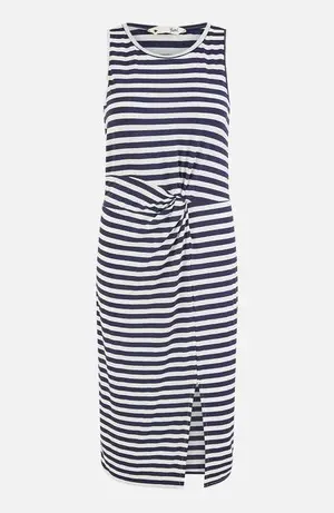YUMI Striped Jersey Ruched Midi Dress