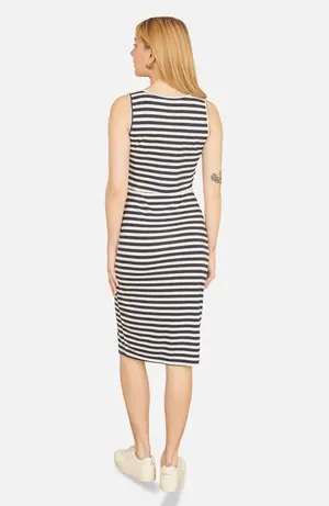 YUMI Striped Jersey Ruched Midi Dress
