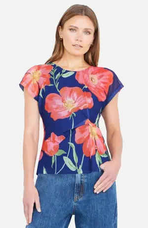 YUMI Poppy Mesh Top - Navy