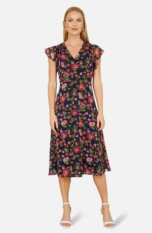 YUMI Floral Midi Skater Dress