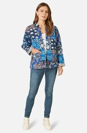 YUMI Patchwork Reversible Quilted Jacket - Blue