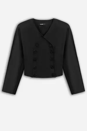NOCTURNE Double Breasted V Neck Jacket - Black