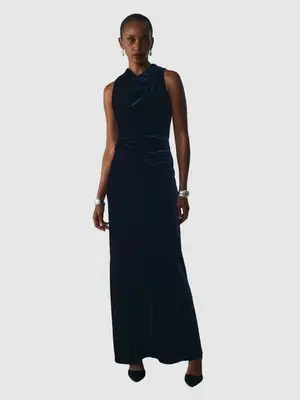 The Fold Matera Velvet Cowl Neck Maxi Dress - Navy