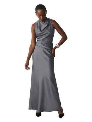 The Fold Matera Velvet Cowl Neck Maxi Dress - Silver
