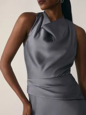 The Fold Matera Velvet Cowl Neck Maxi Dress - Silver