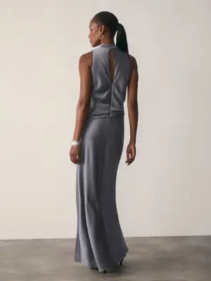 The Fold Matera Velvet Cowl Neck Maxi Dress - Silver