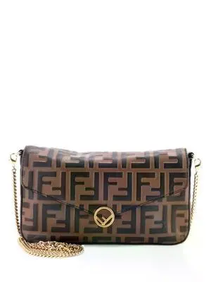 Fendi F Is Envelope On Chain Zucca Embossed Leather Clutch Bag - Brown