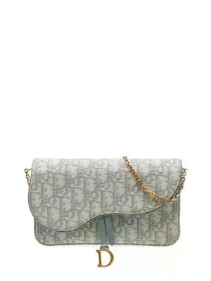 Dior 2023 Oblique Canvas Saddle Wallet On Chain Crossbody Bag - Grey