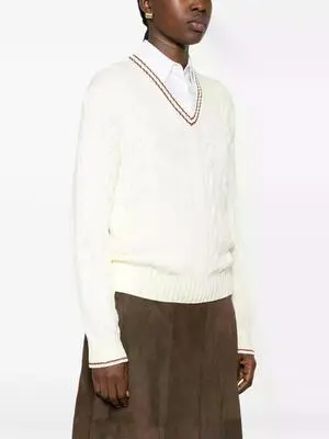 Loro Piana Augusta Cable-knit V-neck Sweater