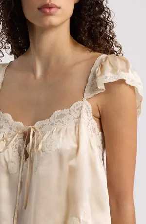 DÔEN Rosalee Silk Top With Lace Trim