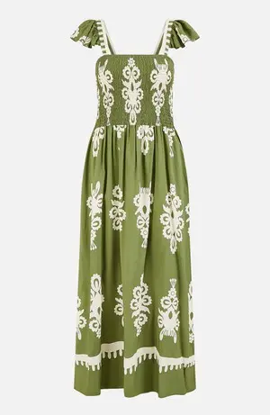 YUMI Block Print Ruched Maxi Dress