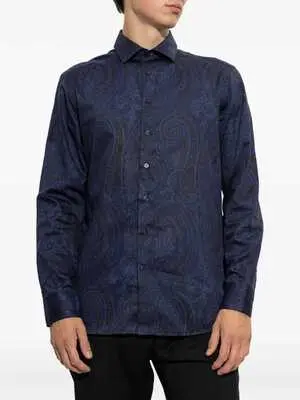 Etro Cotton Sateen Shirt With Arnica Motif - Blue