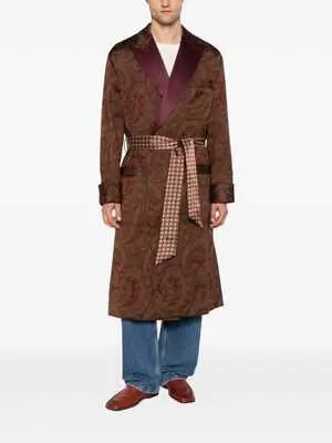 Etro Belted Coat With Jacquard Paisley Print