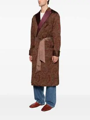 Etro Belted Coat With Jacquard Paisley Print