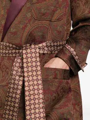 Etro Belted Coat With Jacquard Paisley Print
