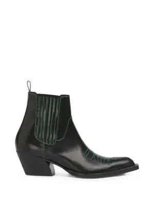 Marni Leather Cowboy Boots With Contrast Stitching - Black